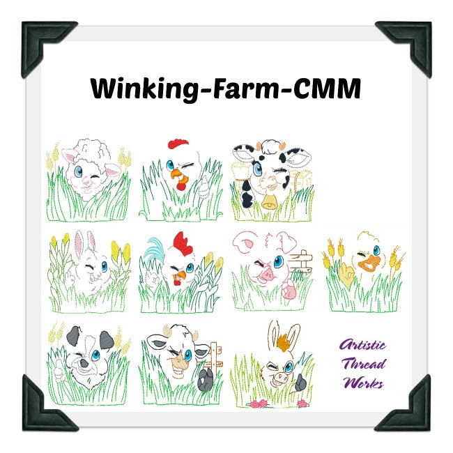 Winking Farm Animals [4x4] ATWS-10079 – hollysembroiderydesigns